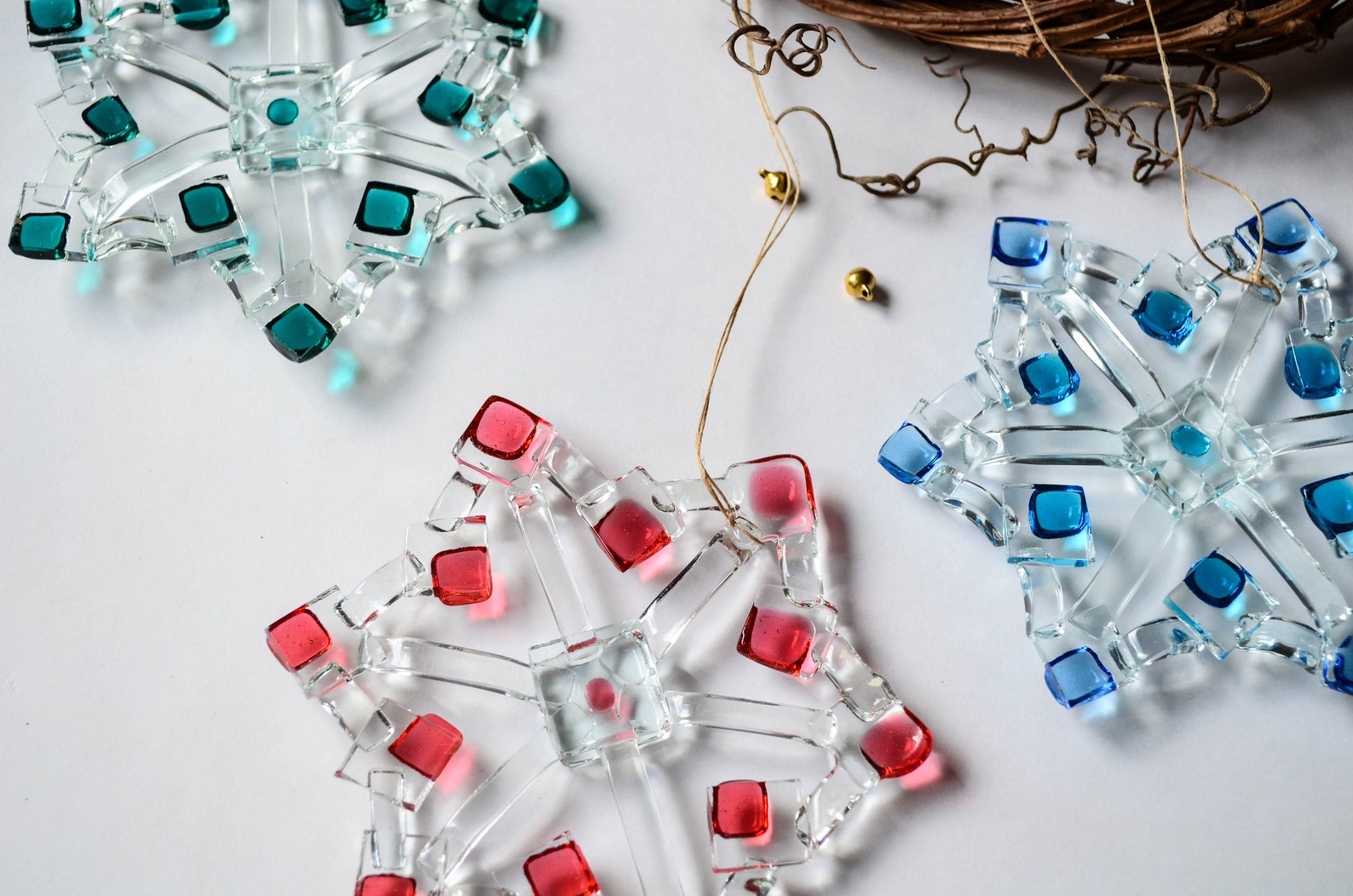 Glass snowflakes Holiday decor Fused glass ornaments Christmas | Etsy