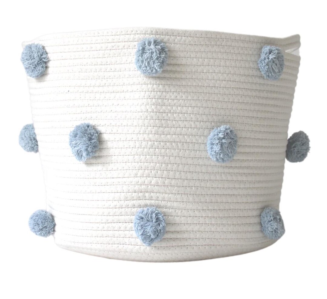 Sky Blue Pom Basket - LARGE - Basket Storage, Toy Storage, Nursery ...