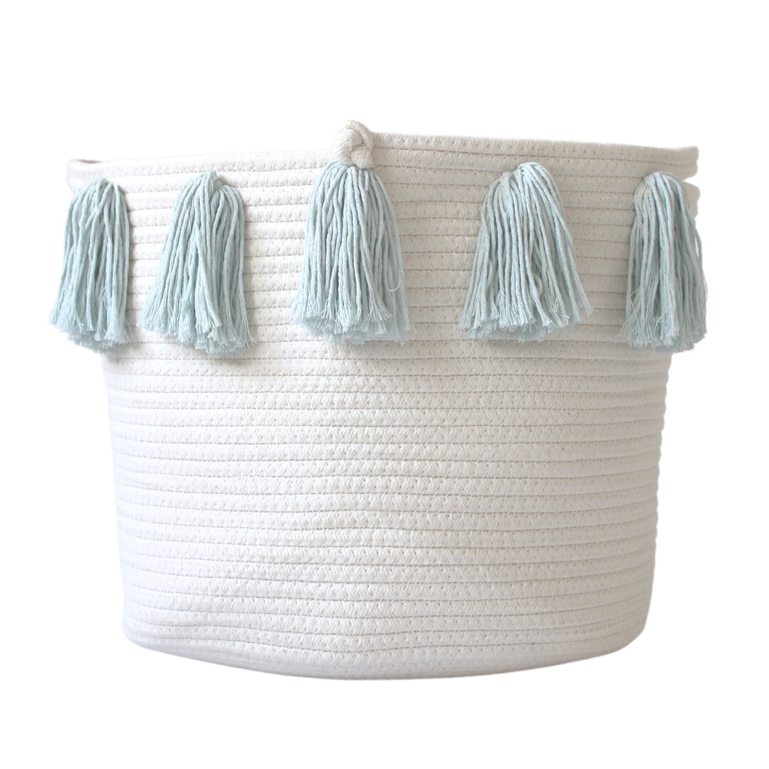 Light Blue Tassel Basket - LARGE - Rope Basket - Blue, Baby Blue, Light ...