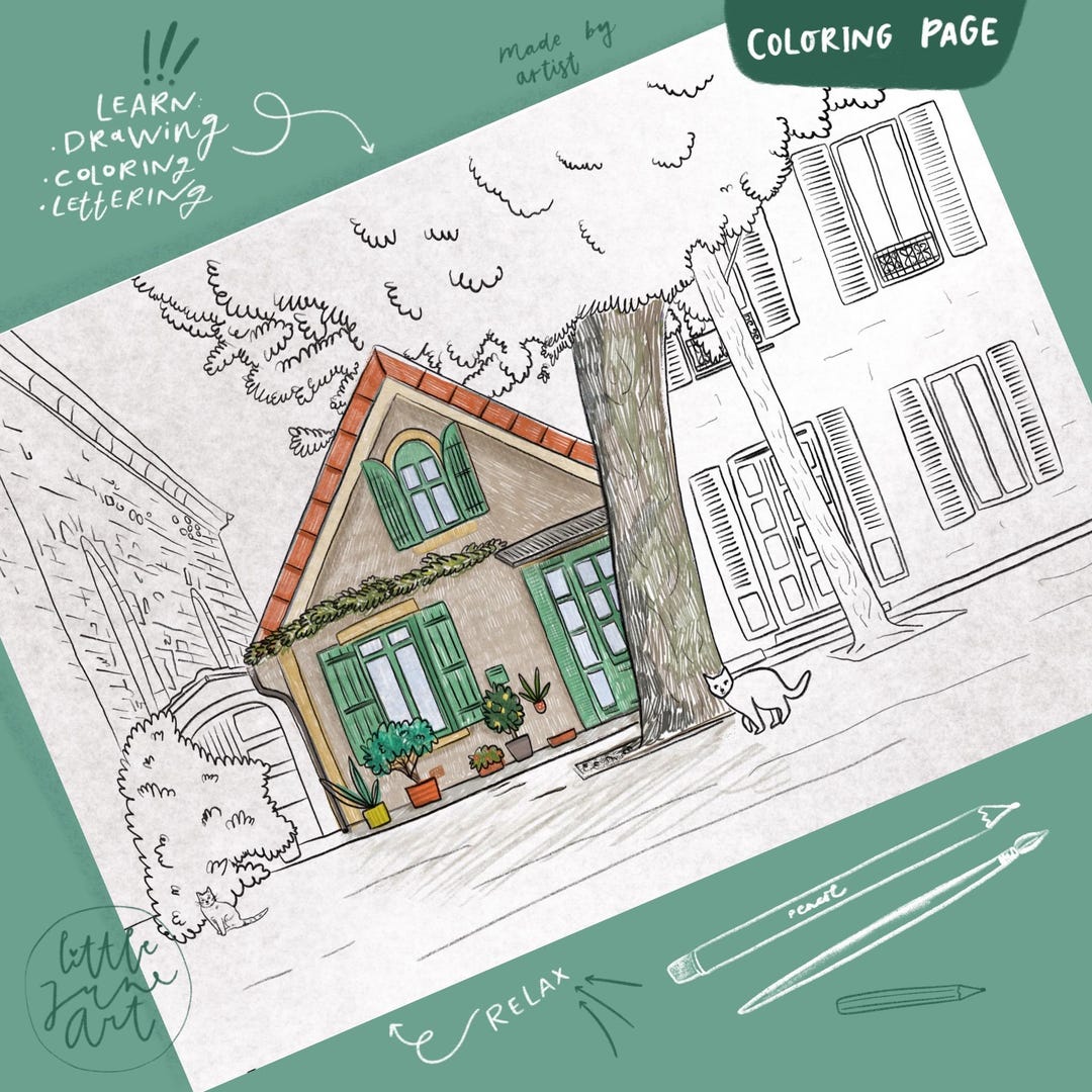 Coloring Page for Adults and Kids, Made by Artist, Handmade, House in ...