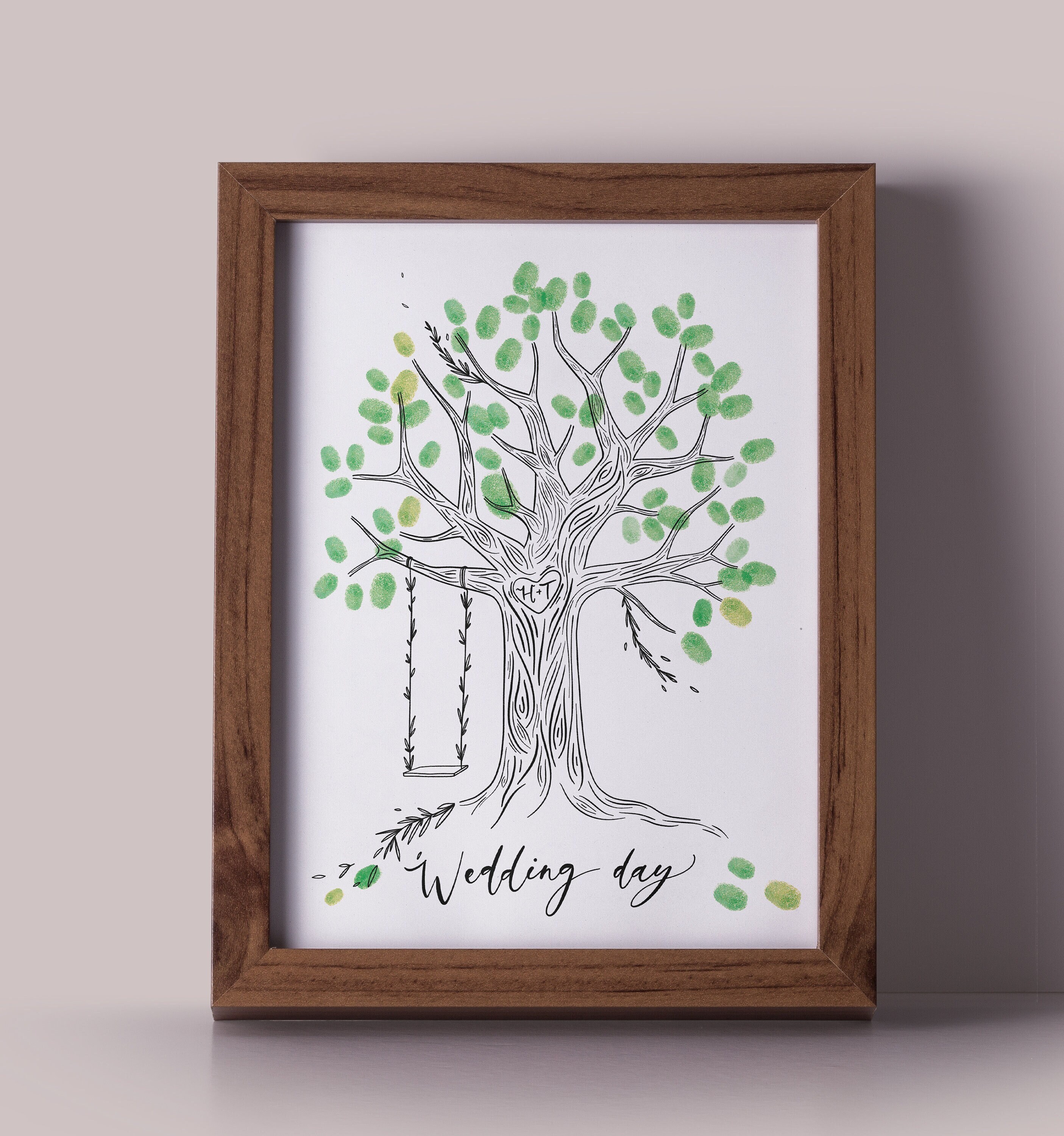 Printable Wedding Fingerprint Tree With Swing, Floral Elements ...