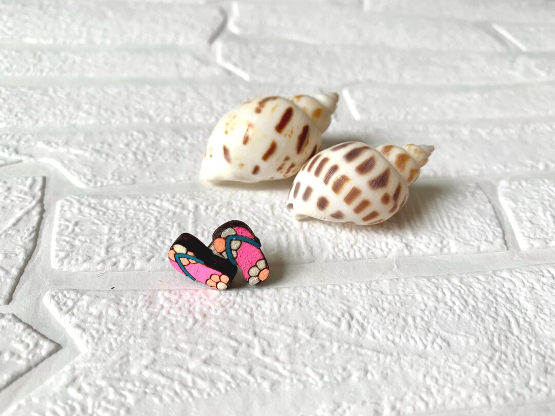 Wooden Flip Flop Ear Studs - Miniature Flip Flops - Nautical Jewelry ...