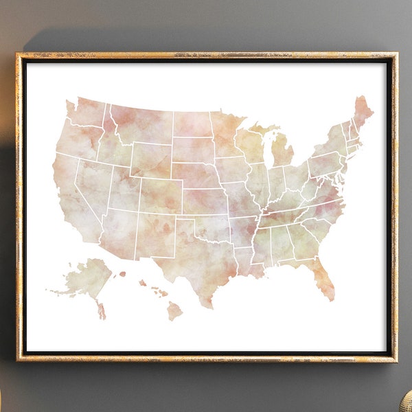 Watercolor Map of Us - Etsy