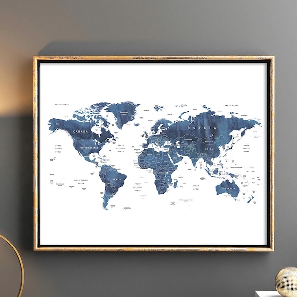 Blue World Map - Etsy