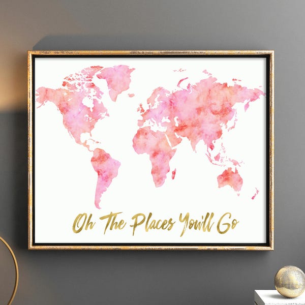 Pink World Map - Etsy
