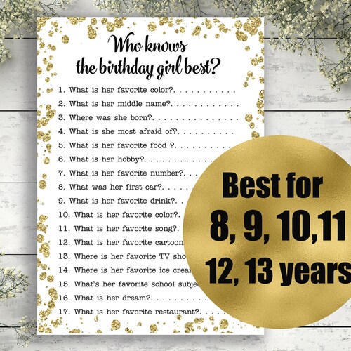 Gold Girl Birthday Party Games Who Knows the Birthday Girl | Etsy