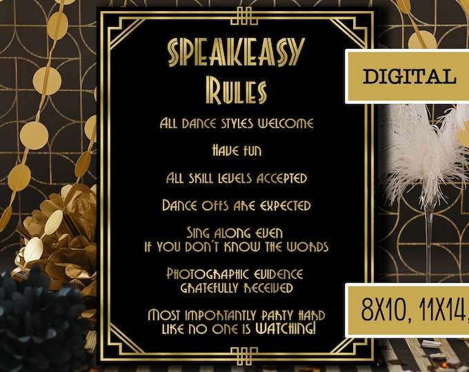Speakeasy Rules, Art Deco Party Decor, Funny Party Sign, Speakeasy Sign ...