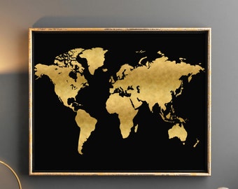 Black and Gold World Map - Etsy