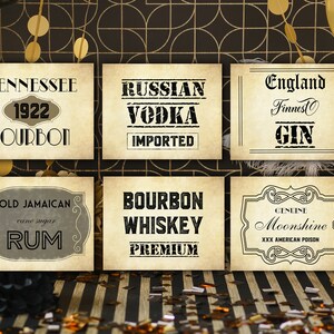6 Prohibition Party Bootlegger Labels Set, Speakeasy Decoration ...
