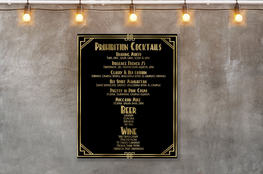 Art Deco Cocktails Menu, Custom Cocktail Menu, Prohibition Drinks Menu ...