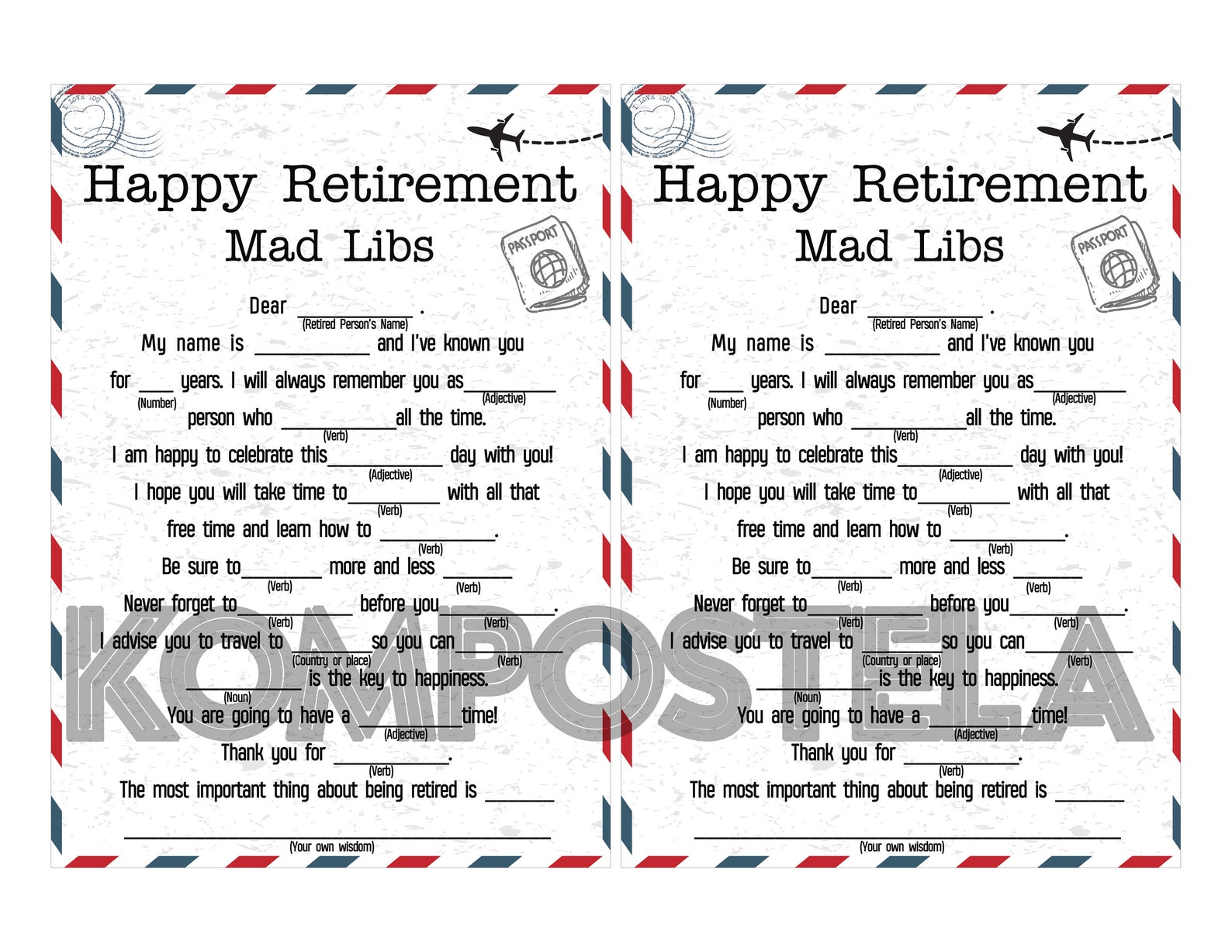 Retirement Mad Libs Happy Retirement Game Printable - Etsy Finland