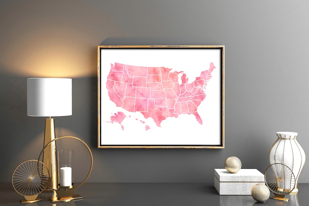 Pink United States Map 50 States All States USA Map Large Us Map Poster ...