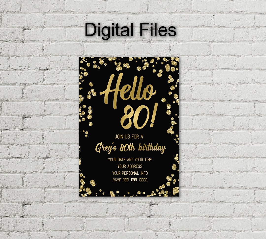 80th Birthday Invitation for a Man, Digital Invitation 80 Years Old, 80 ...