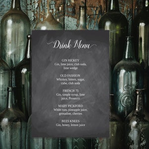 Chalkboard Drink Menu Editable Template, Rustic Cocktails Menu, 4x6 ...