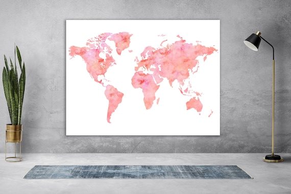 Pink World Map World Map Wall Art Pink Printable Pink World - Etsy