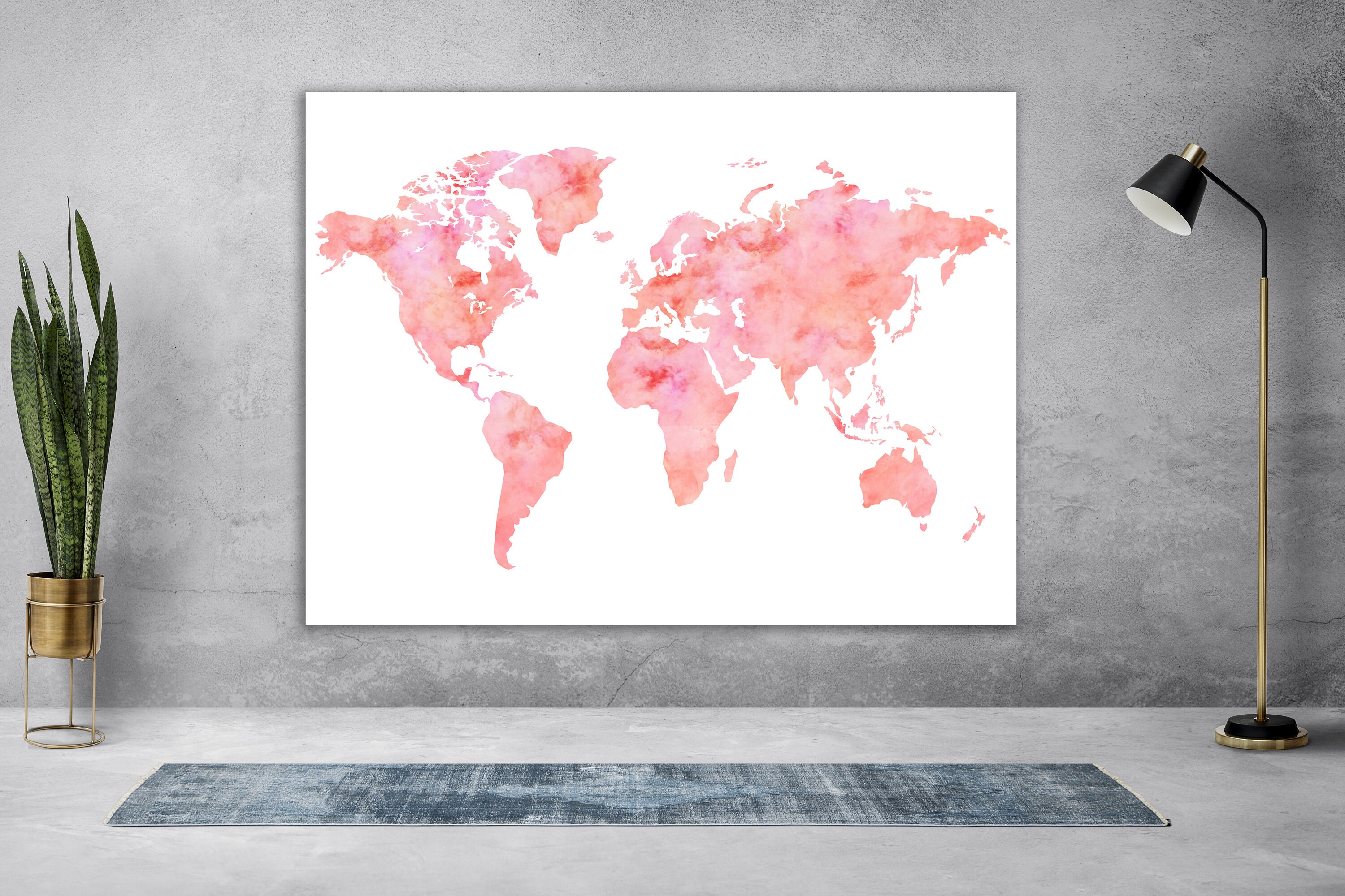 Pink World Map, World Map Wall Art Pink, Printable Pink World Map, Pink ...