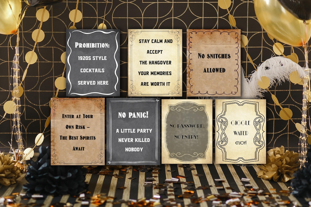 Speakeasy Roaring 20s Party 7 Signs Bundle, 1920 Decor Bundle ...