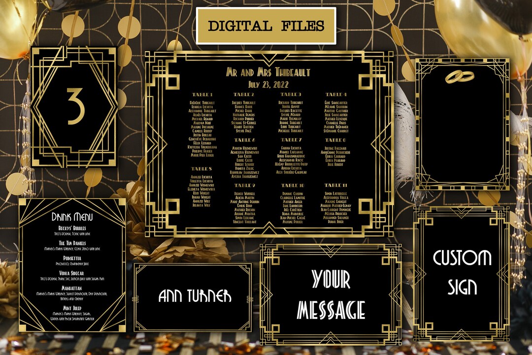 Roaring 20s Wedding Template Kit, Retro 1920s Wedding Stationery Bundle ...