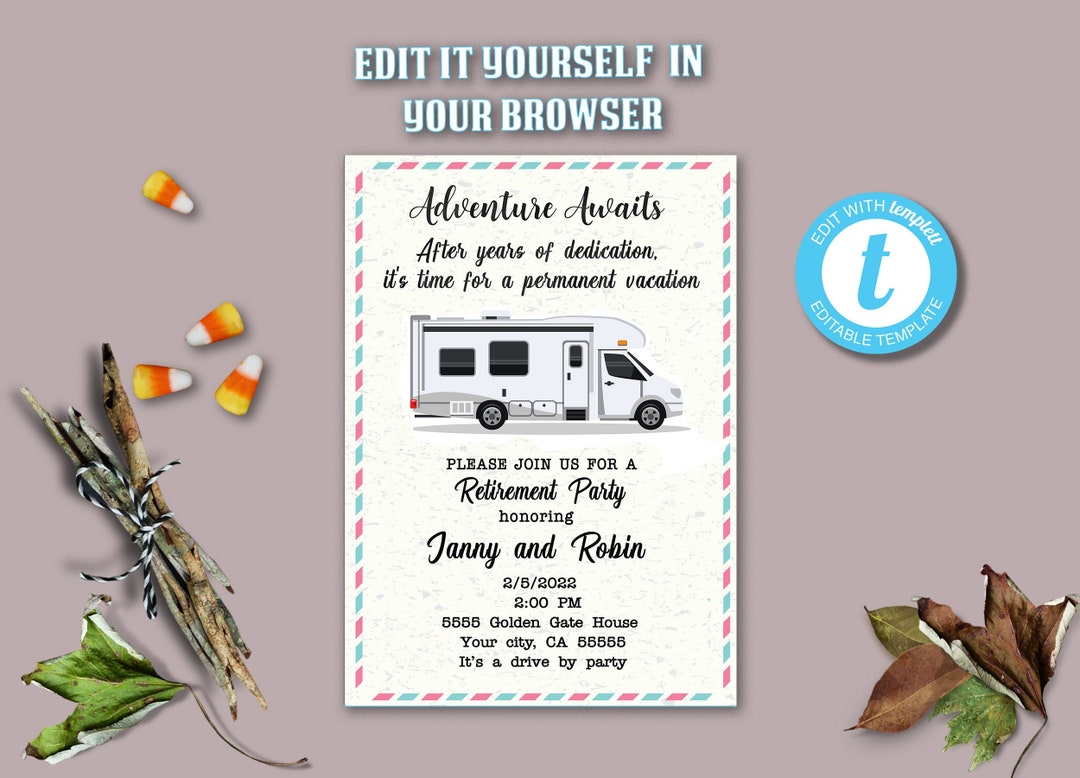Evite Retirement Small Trailer, RV Camper Retirement Invite, Retirement ...