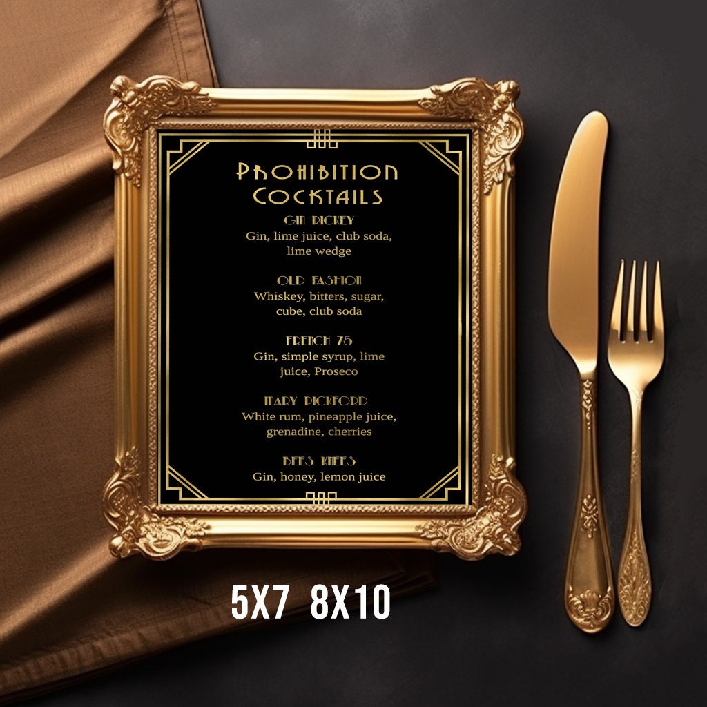 1920s Art Deco Bar Menu Sign: Roaring 20s Cocktail Party Template - Etsy