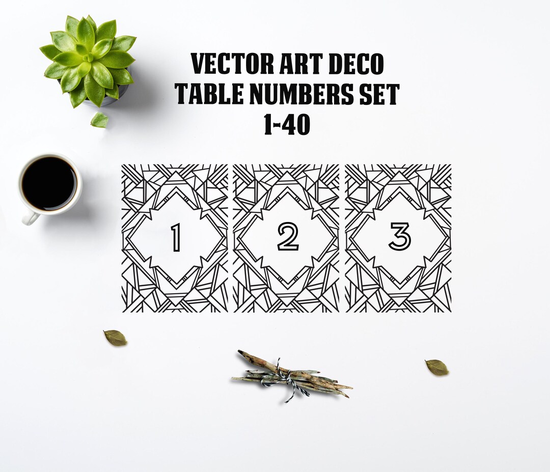 Vector Art Deco Table Numbers 1-40, Gatsby Table Numbers, Roaring 20s ...