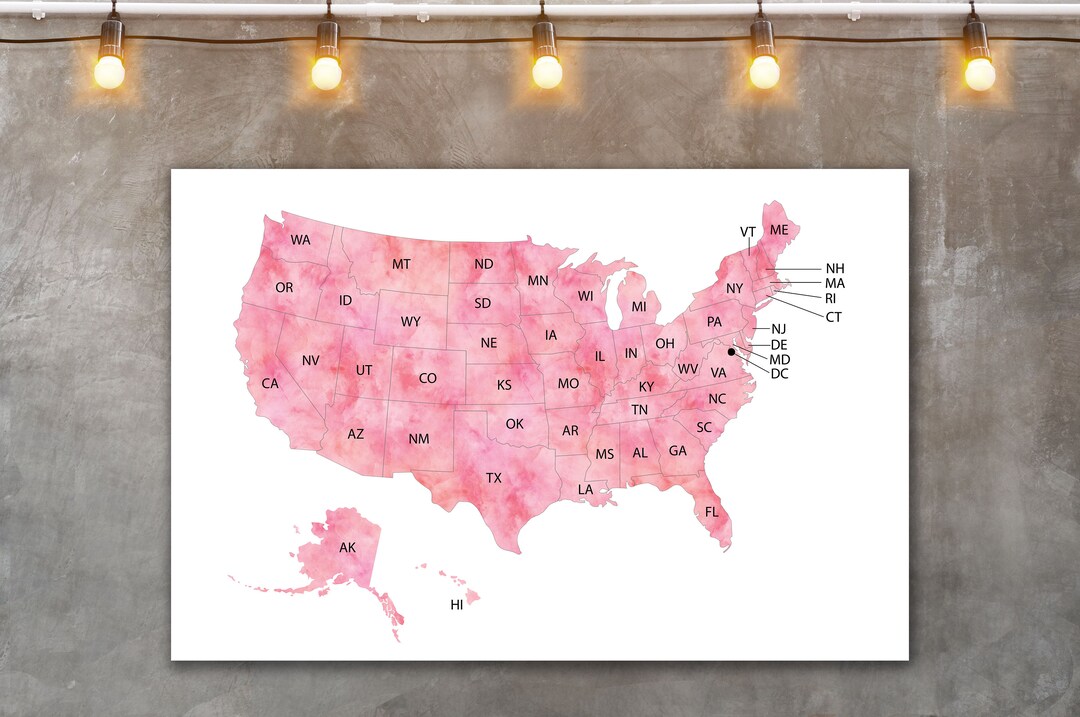 US Map Pink, All States Usa Map, US Map With States Names, Map of ...