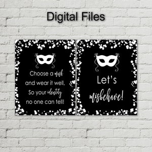 Black and White Masquerade Signs Bundle, Birthday Masquerade Signs Set ...
