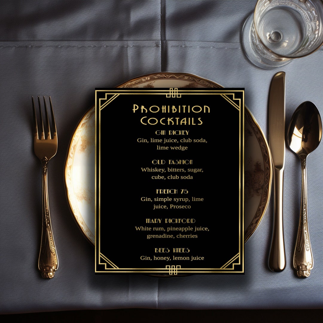 1920s Cocktail Party Decor, Roaring 20s Bar Menu Sign, Art Deco Bar ...