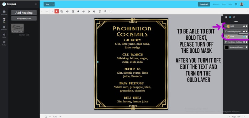 Prohibition Cocktail Menu: Art Deco Roaring 20s Party (printable ...