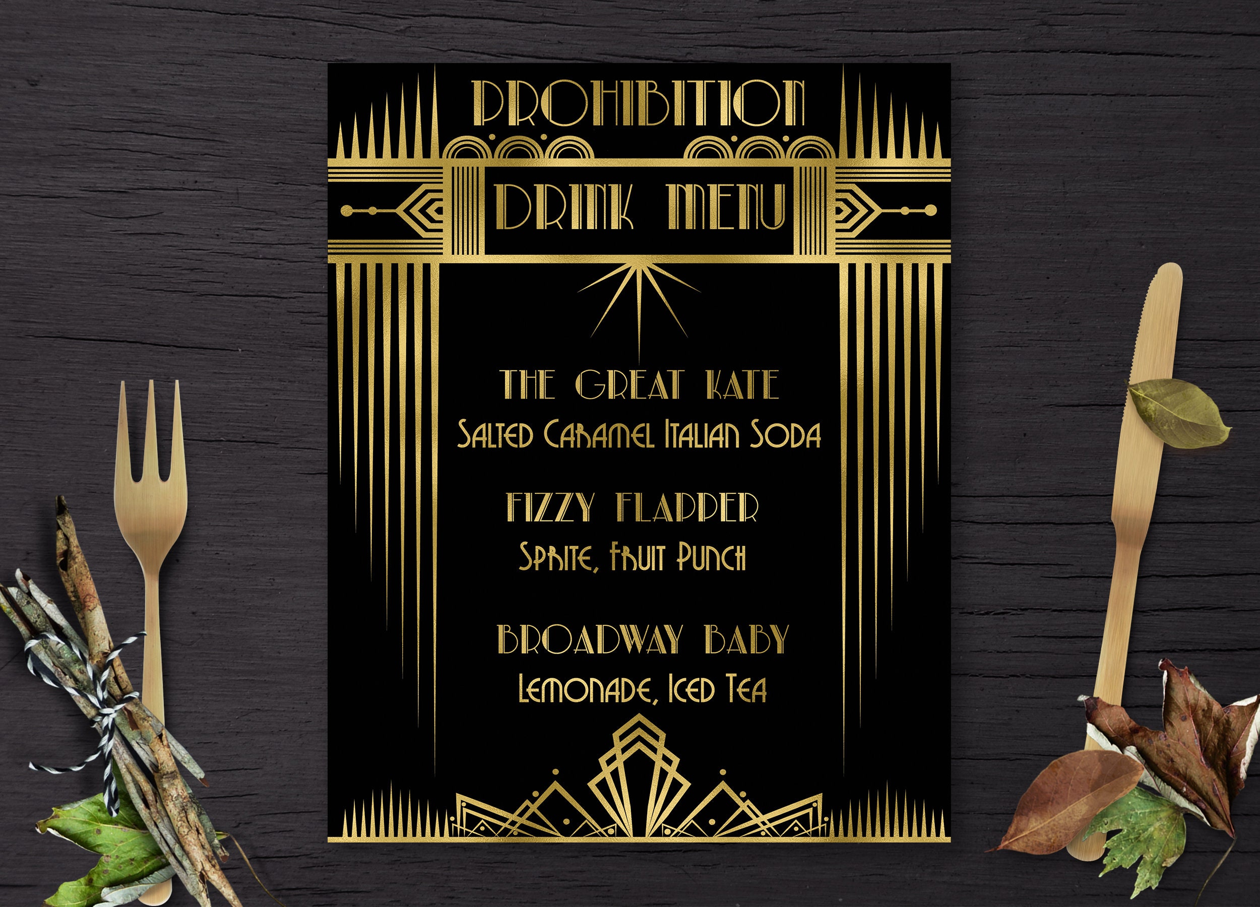 Great Gatsby Drink Menu Art decor Menu Prohibition drink | Etsy