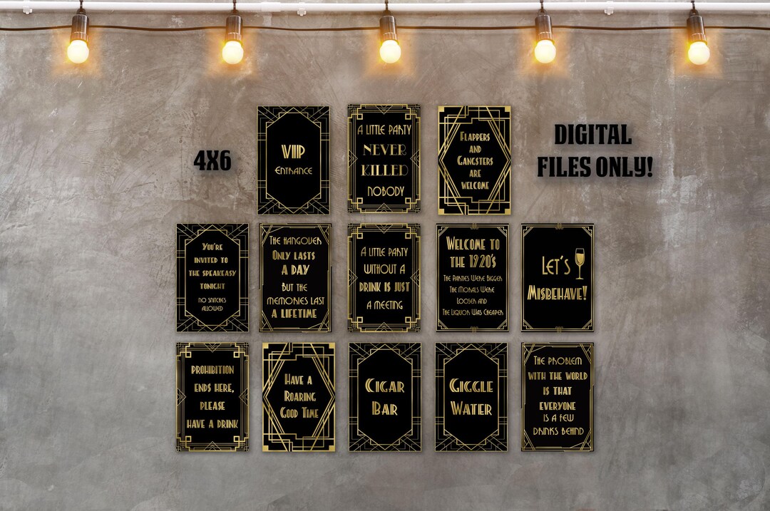 1920s Party Signs Bundle, Speakeasy Decor Big Bundle, Prohibition Signs ...