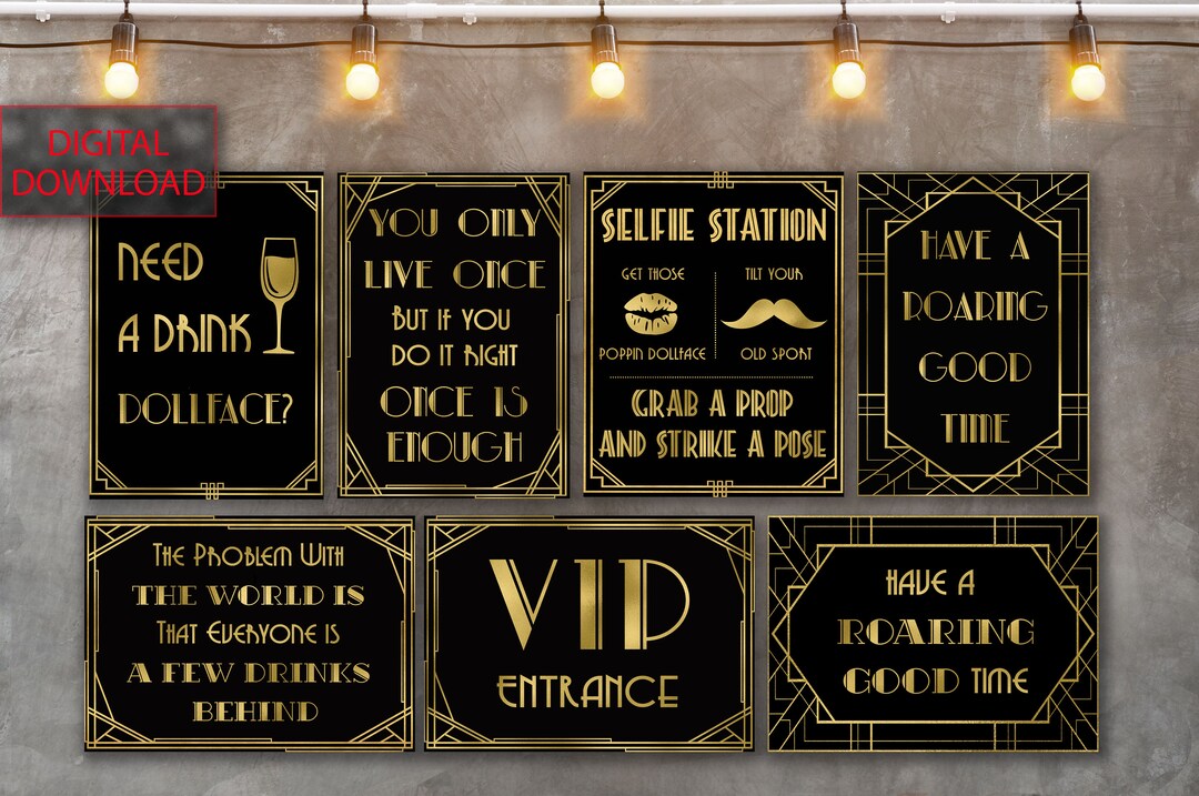 Prohibition Party 7 Signs Bundle, Art Deco Party Decorations, Harlem ...