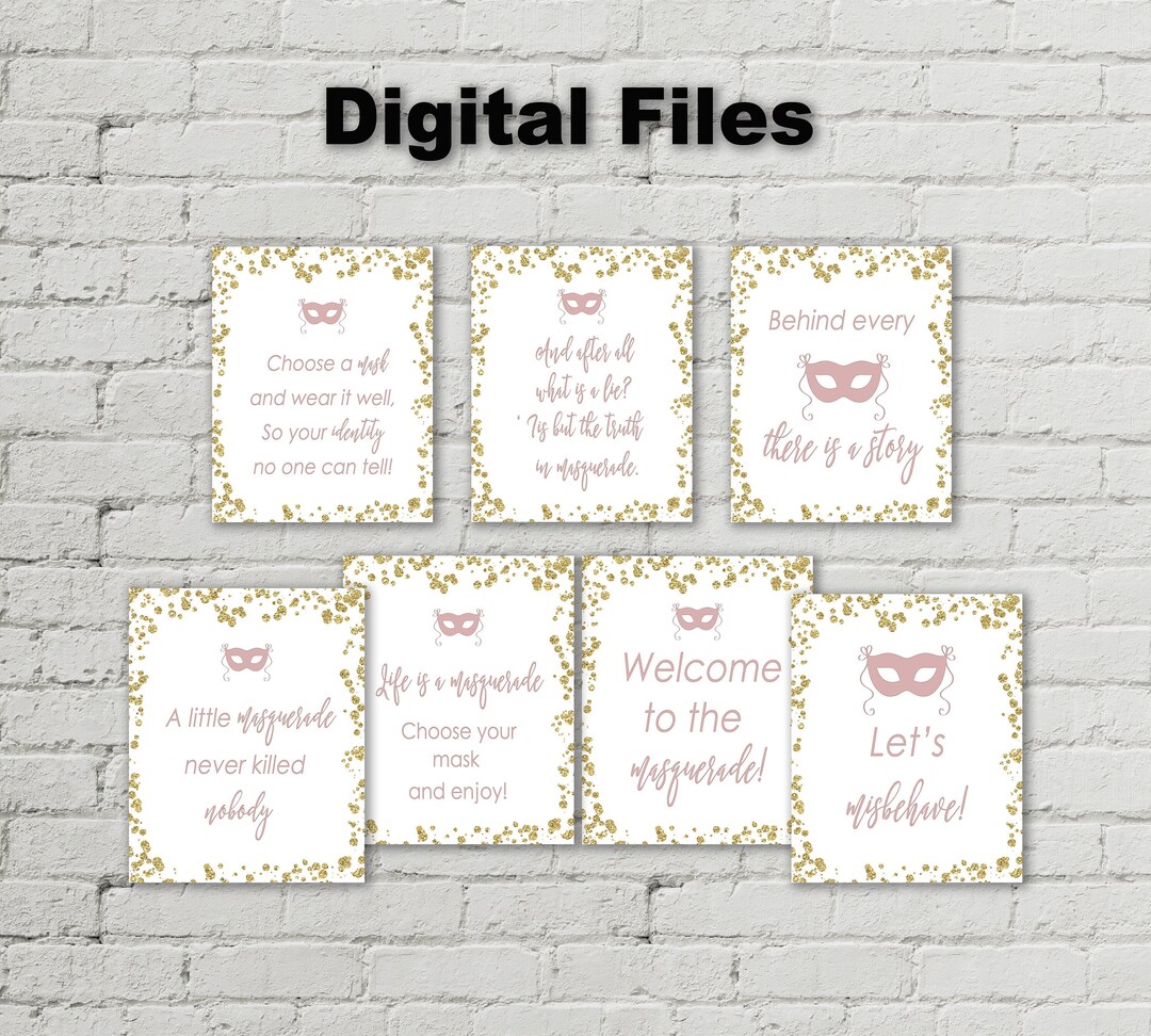 Blush Pink Masquerade Signs, Masquerade Party Decorations, Sweet 16 ...
