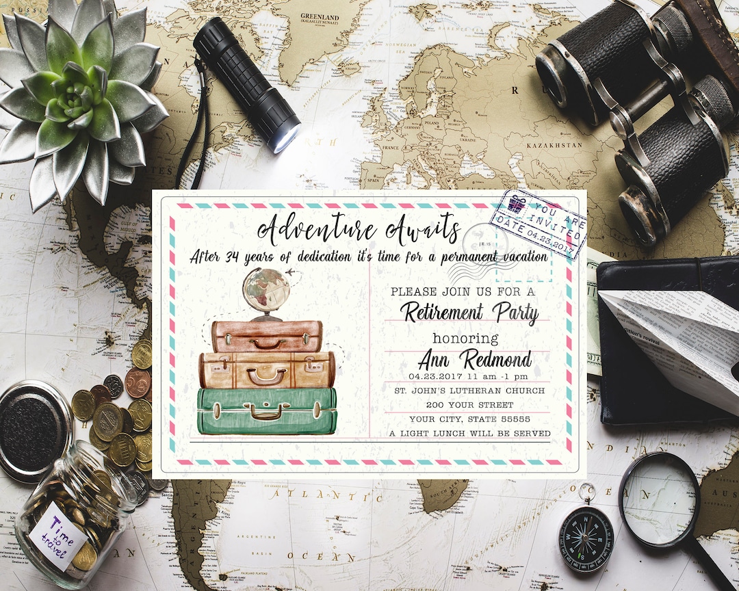 Adventure Awaits Retirement Party Invitation: Travel Theme (digital) - Etsy