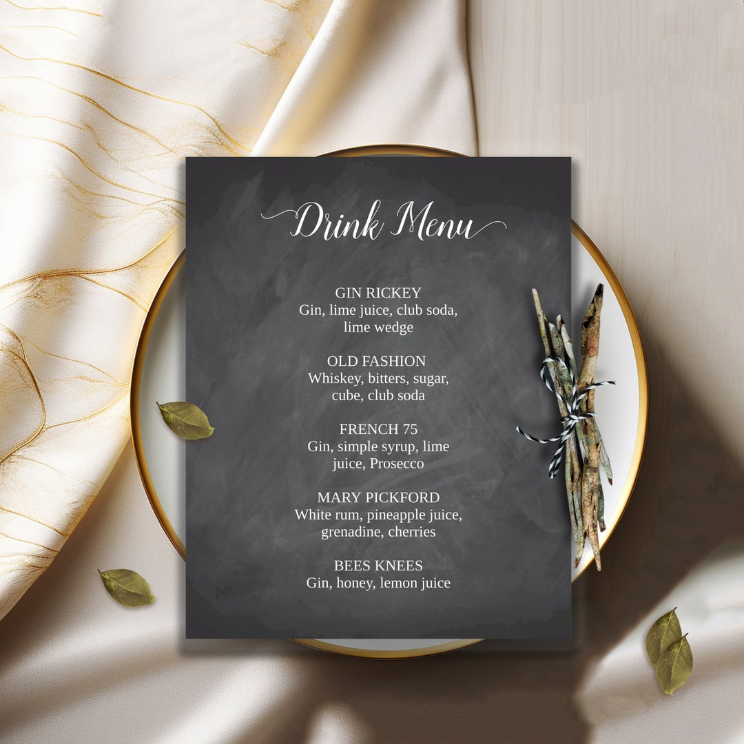 Chalkboard Drink Menu Editable Template, Rustic Cocktails Menu, 4x6 ...