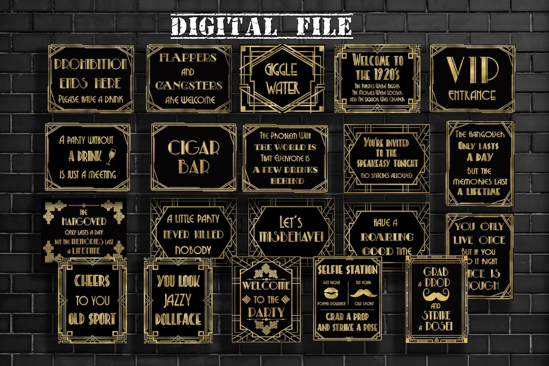 20 Roaring 20s Party Signs Bundle, 1920 Decor Big Bundle, Prohibition ...