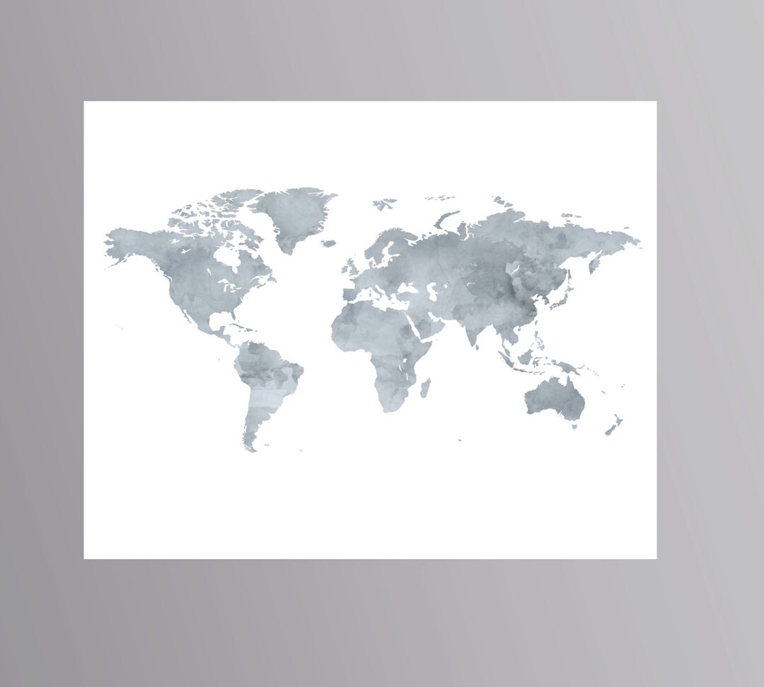 Grey Map of the World World Map Poster World Map Art Large World Map ...