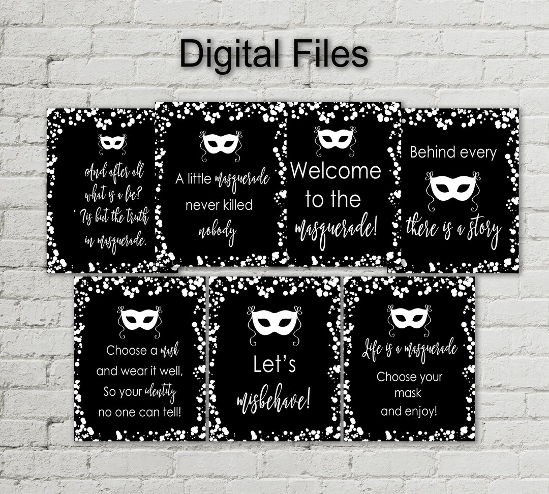 Black and White Masquerade Signs Bundle, Birthday Masquerade Signs Set ...