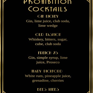 1920s Cocktail Party Decor, Roaring 20s Bar Menu Sign, Art Deco Bar ...