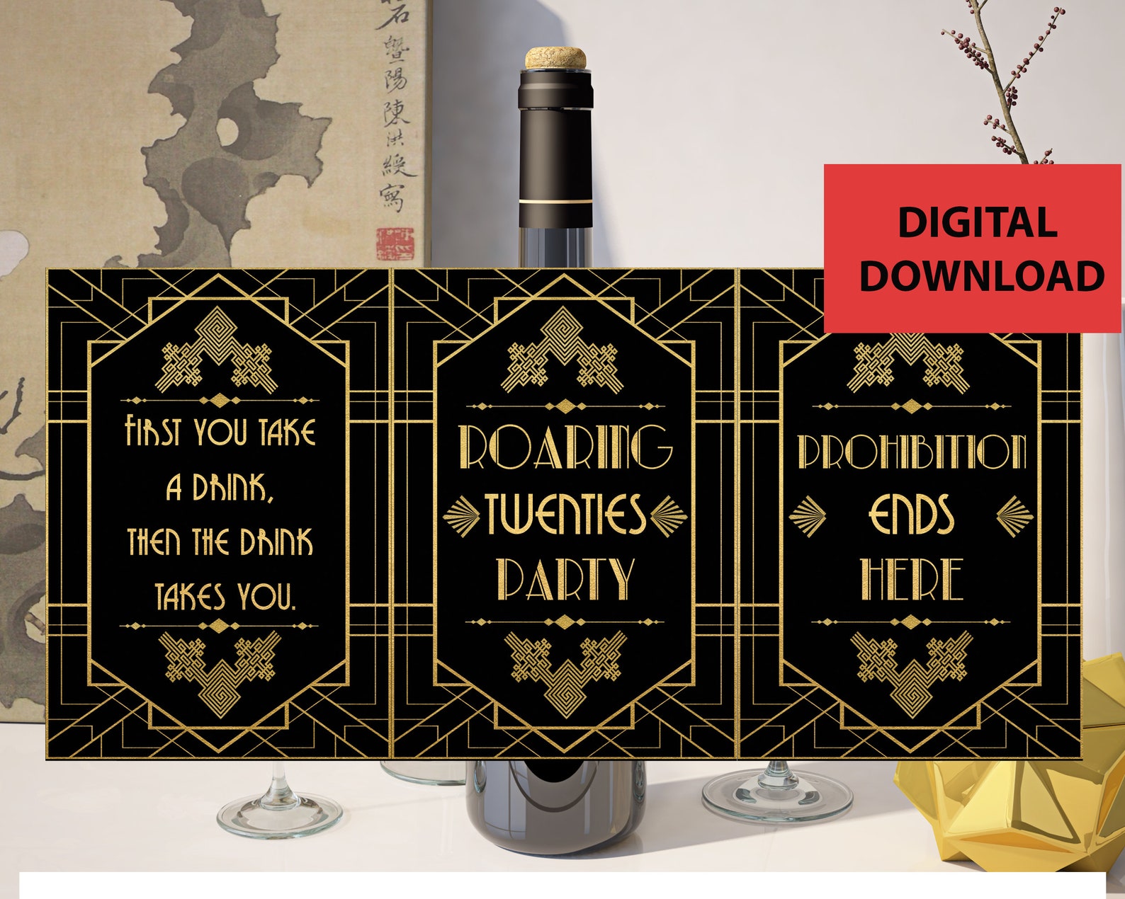 Great Gatsby Wine Labels Set, Printable Wine Labels, Roaring 20's Party ...