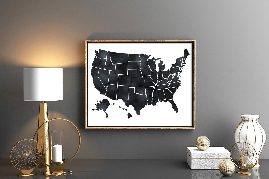 Black United States Map 50 States Black USA Map Us Map Poster Map of ...