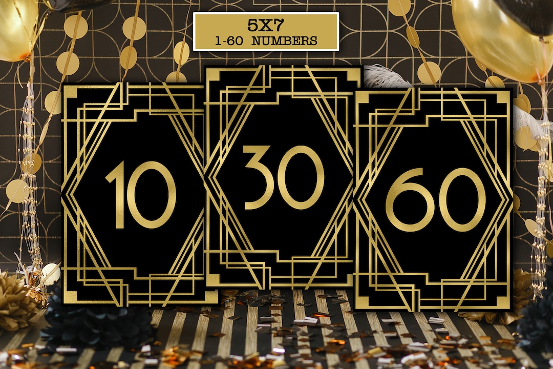 5x7 Great Gatsby Table Numbers, 1-60 Table Numbers, Art Deco Table ...