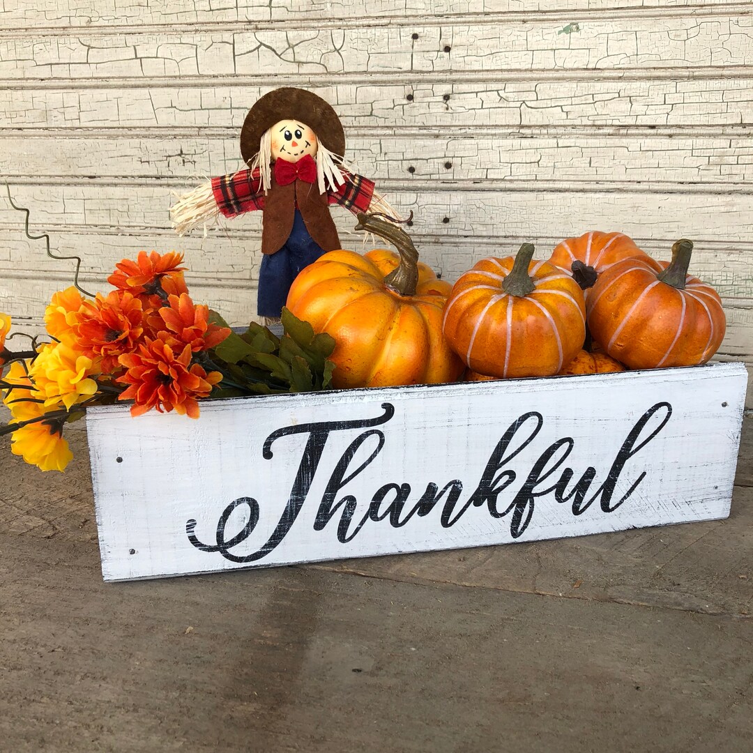 Thankful, Farmhouse Style Crate, Decorative Wood Tray, Thanksgiving ...