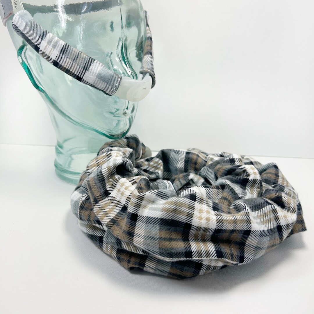 Tan Gray Plaid, CPAP Hose Cover and Cheek Strap Wrap 3pc Set, Tubing ...