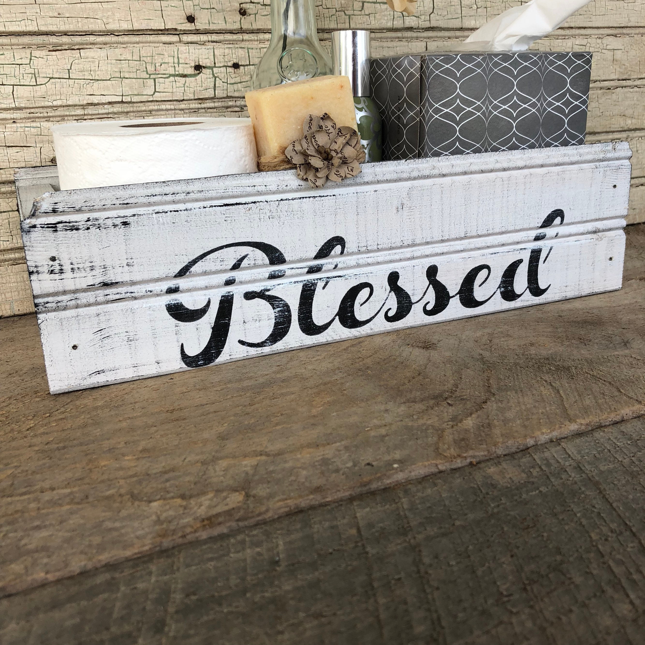 Blessed, Modern Farmhouse Style Distressed Wood Box, Table Centerpiece ...