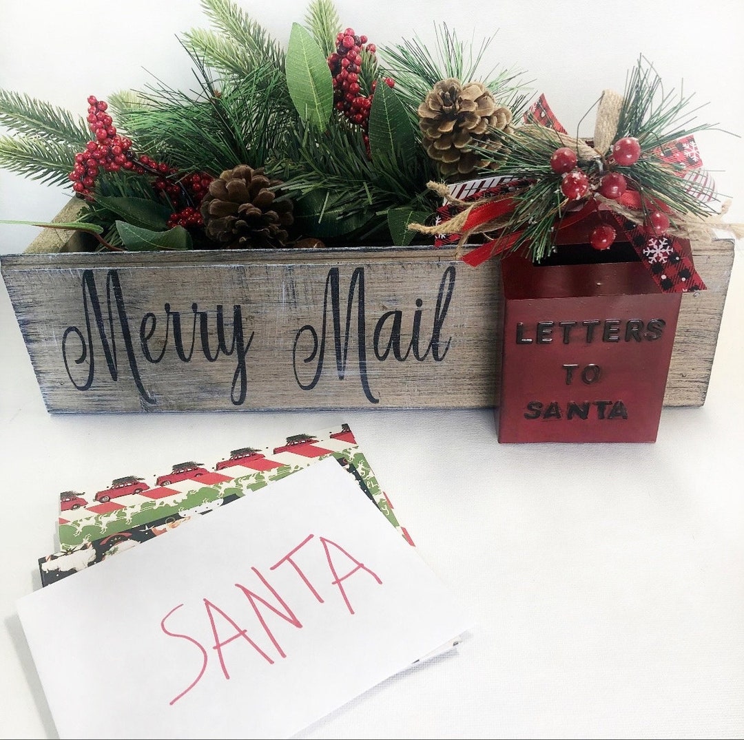 Santa Letter Box, Mailbox Crate, Holiday Table, Christmas Card Holder ...