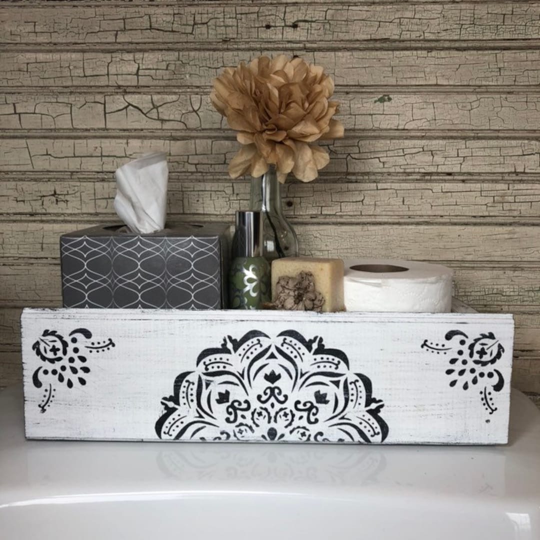 Medallion, Toilet Paper TP Holder Caddy, Wood Tray Bin Basket for Back ...