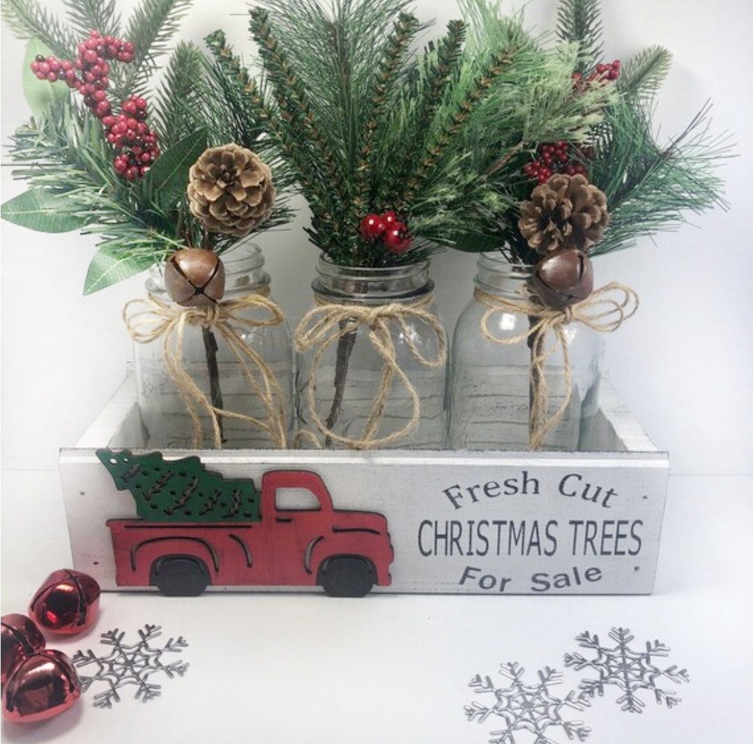 Vintage Red Truck Tree Box, Merry Mail Crate, Wood Christmas Card ...