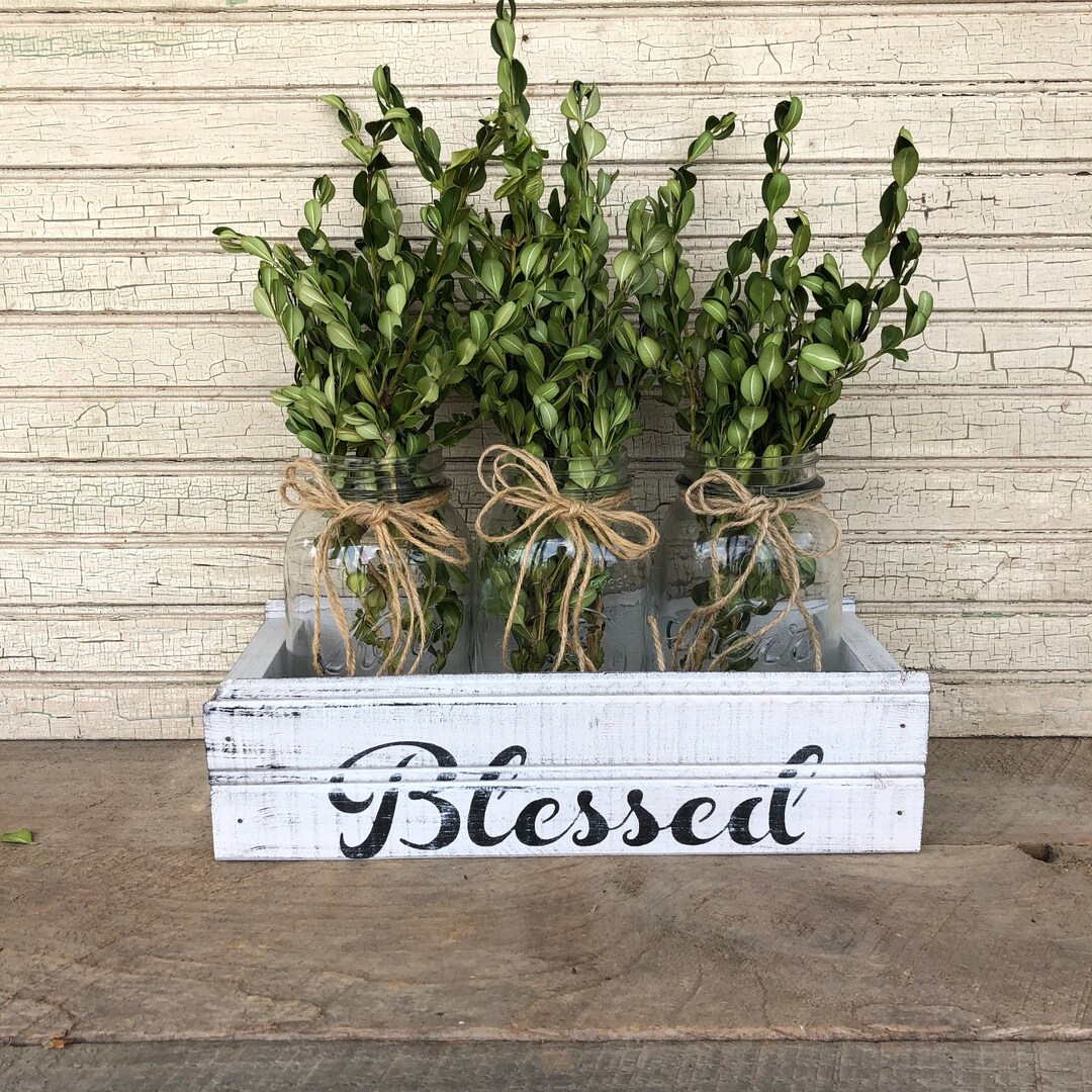 Blessed, Farmhouse Kitchen Decor, Organization Crate, Table Centerpiece ...