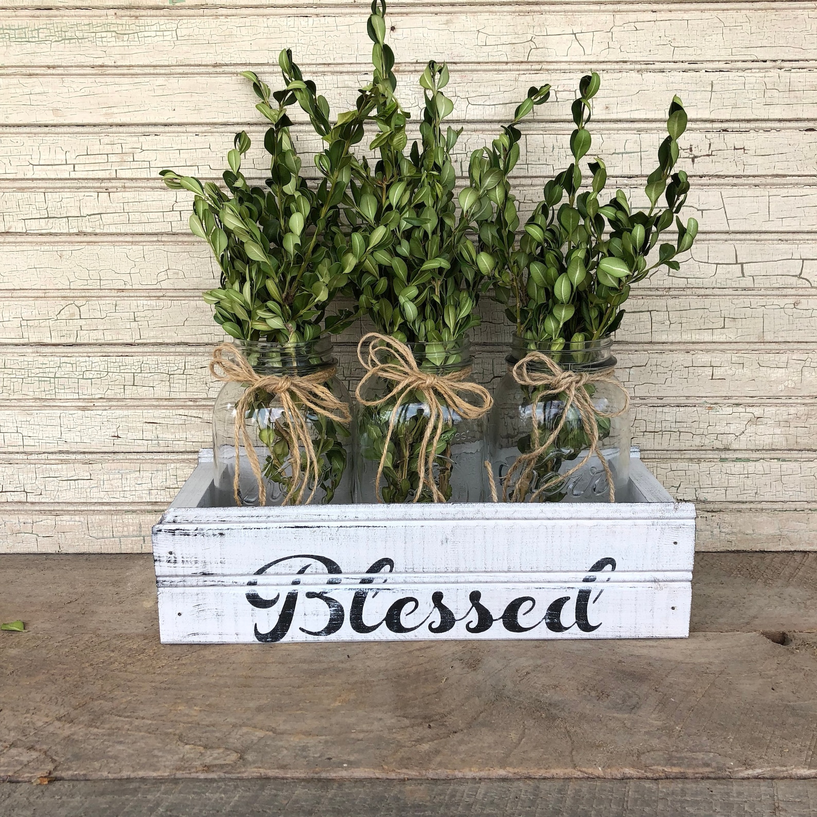 Blessed, Modern Farmhouse Style Distressed Wood Box, Table Centerpiece ...